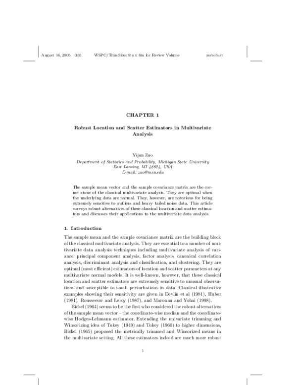 (PDF) Robust Location and Scatter Estimators in Multivariate Analysis | Yijun Zuo - Academia.edu