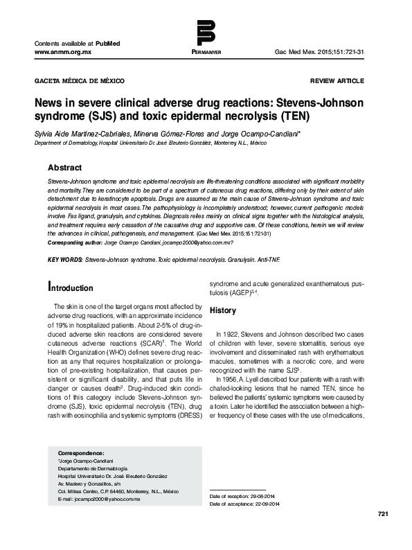 (PDF) [News in severe clinical adverse drug reactions: Stevens-Johnson ...