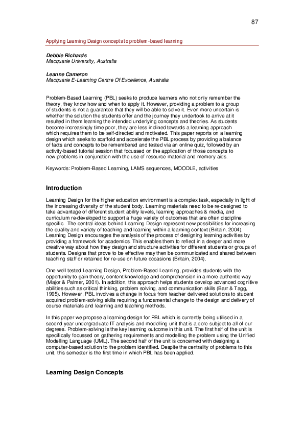 (PDF) Applying Learning Design concepts to problem-based learning