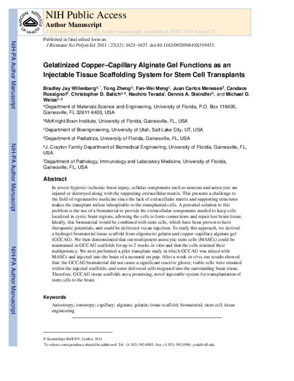 (PDF) Gelatinized Copper–Capillary Alginate Gel Functions as an ...