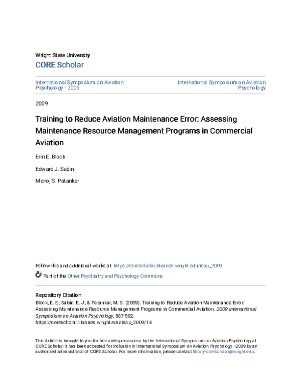(PDF) Training to Reduce Aviation Maintenance Error: Assessing ...