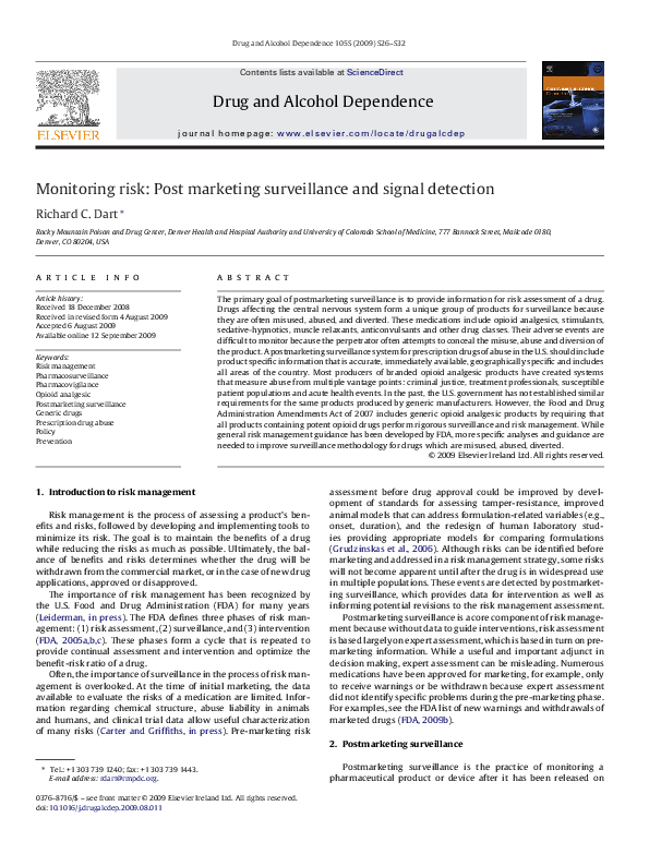 (PDF) Monitoring risk: Post marketing surveillance and signal detection