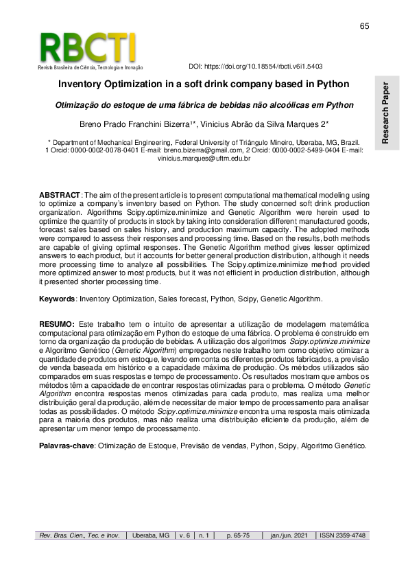 (PDF) Inventory Optimization in a soft drink company based in Python