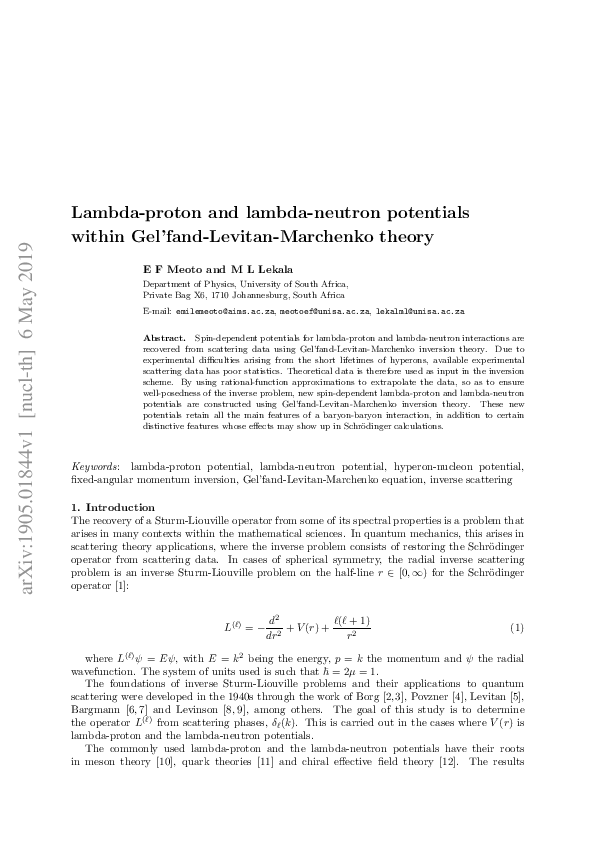 (PDF) Lambda-proton and lambda-neutron potentials within Gel'fand-Levitan-Marchenko theory
