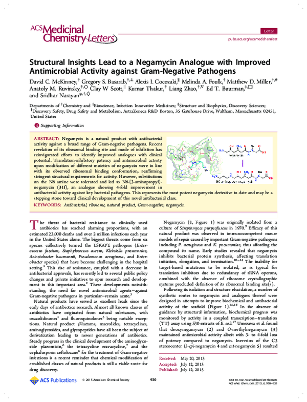 (PDF) Structural Insights Lead to a Negamycin Analogue with Improved ...