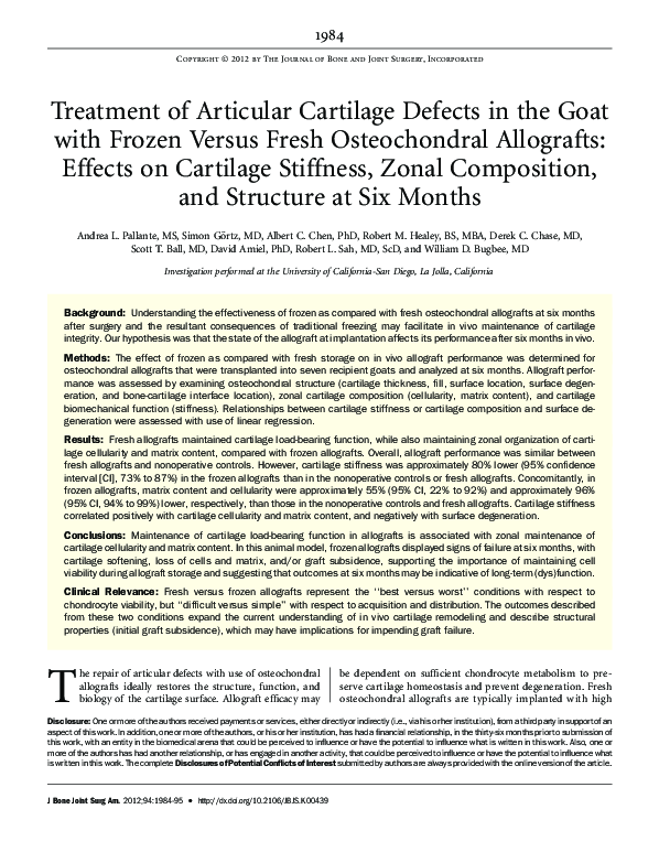 (PDF) Treatment of Articular Cartilage Defects in the Goat with Frozen ...