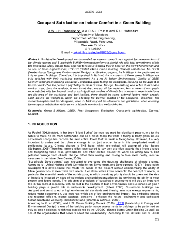 (PDF) Occupant Satisfaction on Indoor Comfort in a Green Building