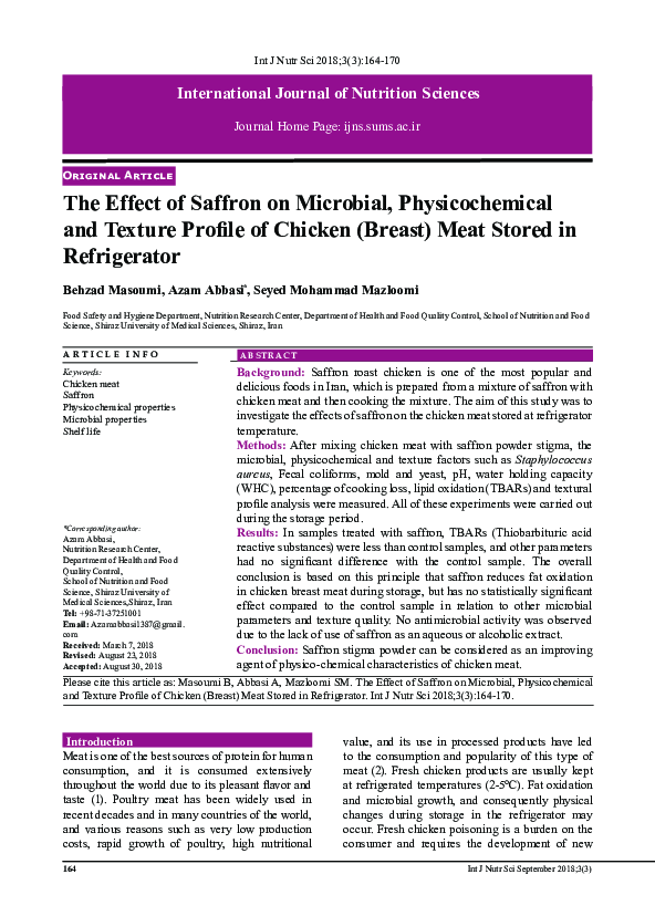 (PDF) The Effect of Saffron on Microbial, Physicochemical and Texture ...
