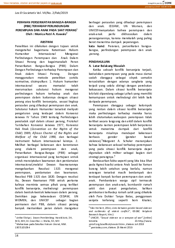 (PDF) Peranan Perserikatan Bangsa-Bangsa (PBB) Terhadap Perlindungan ...