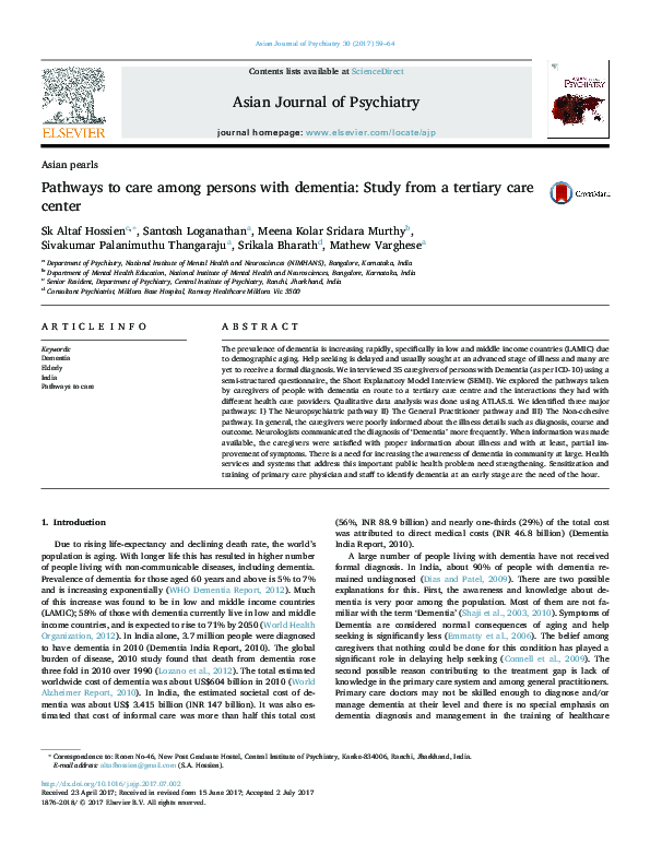 (PDF) Pathways to care among persons with dementia: Study from a ...