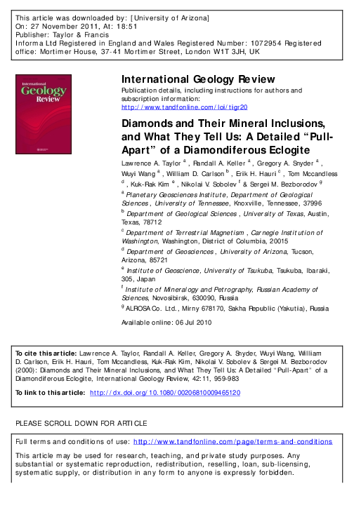 (PDF) Diamonds and Their Mineral Inclusions, and What They Tell Us: A ...