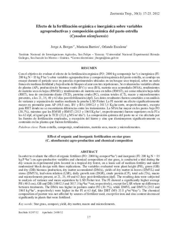 (PDF) Efecto de la fertilización orgánica e inorgánica sobre variables ...