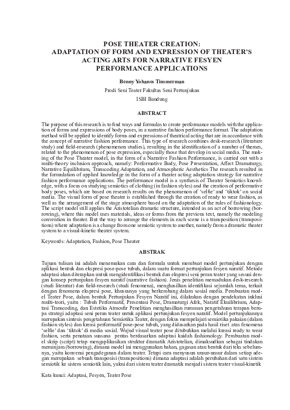 (PDF) Pose Theater Creation: Adaptation of Form and Expression of ...