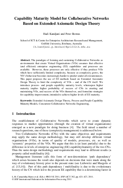 (PDF) Capability Maturity Model for Collaborative Networks Based on Extended Axiomatic Design Theory