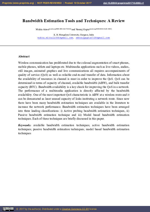 Pdf Bandwidth Estimation Tools And Techniques A Review Neeraj