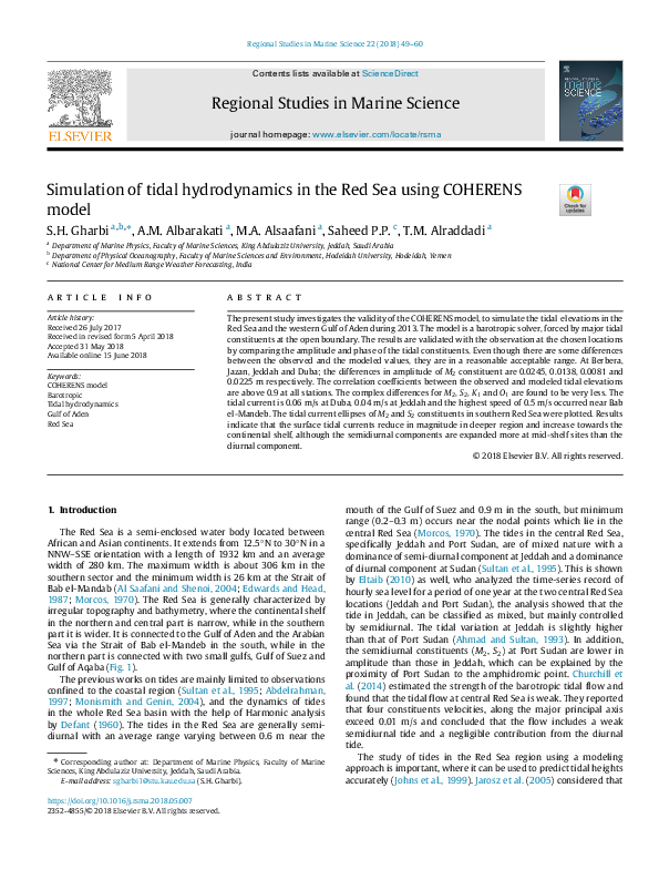 (PDF) Simulation of tidal hydrodynamics in the Red Sea using COHERENS model