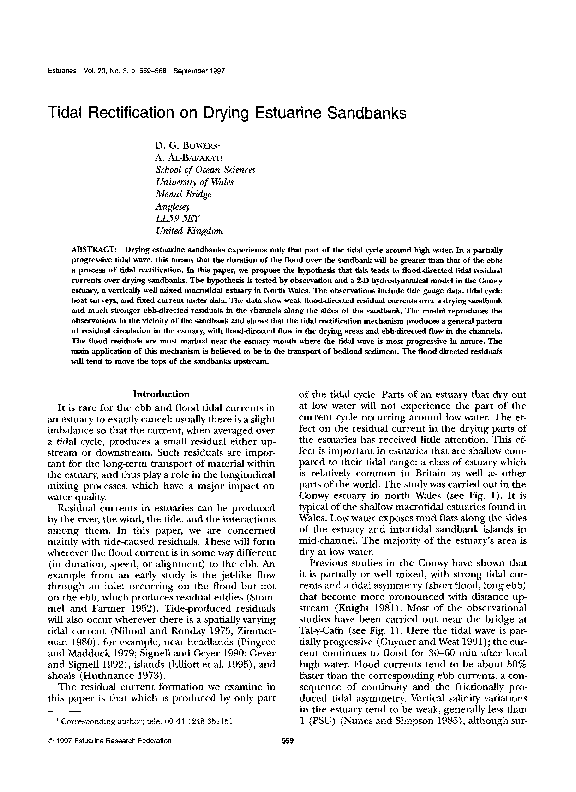 (PDF) Tidal Rectification on Drying Estuarine Sandbanks