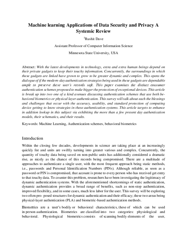 (PDF) Machine learning Applications of Data Security and Privacy A ...
