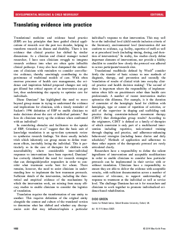 (PDF) Translating Evidence Into Practice | Daniel Warm - Academia.edu