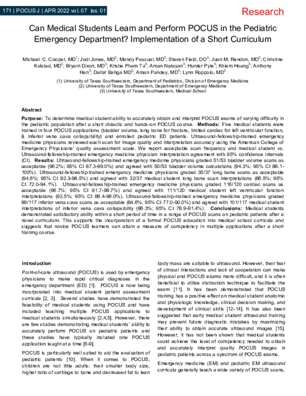 (PDF) Can Medical Students Learn and Perform POCUS in the Pediatric ...