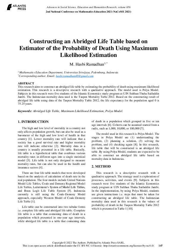 (PDF) Constructing an Abridged Life Table based on Estimator of the ...