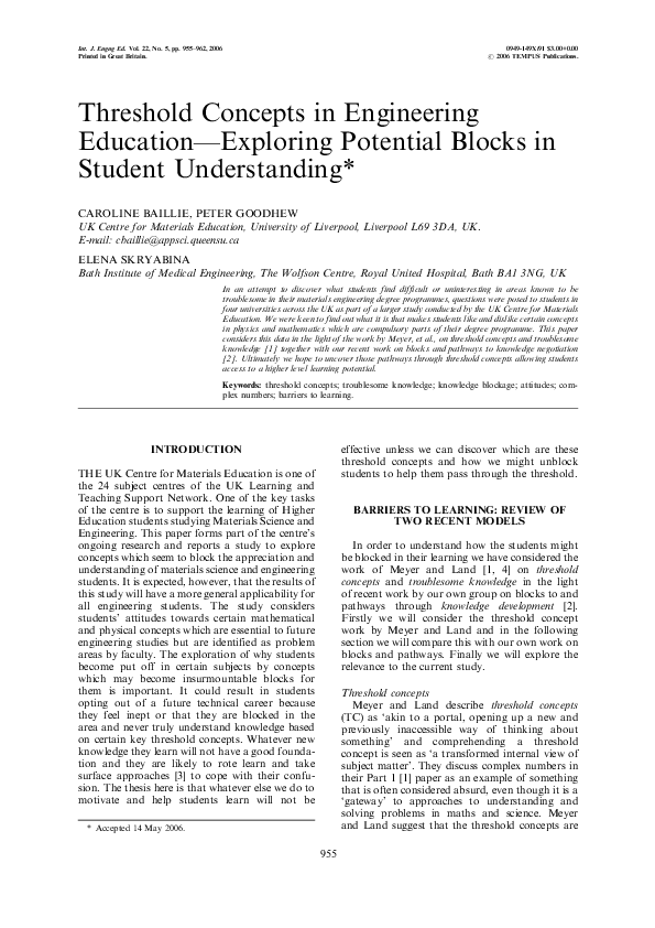 (PDF) Threshold Concepts in Engineering EducationExploring Potential ...