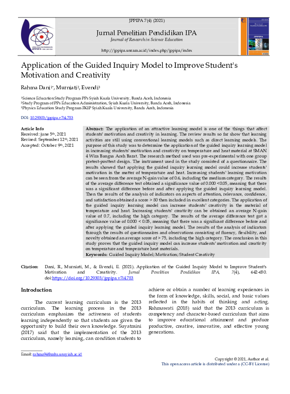 (PDF) Application of the Guided Inquiry Model to Improve Student's ...