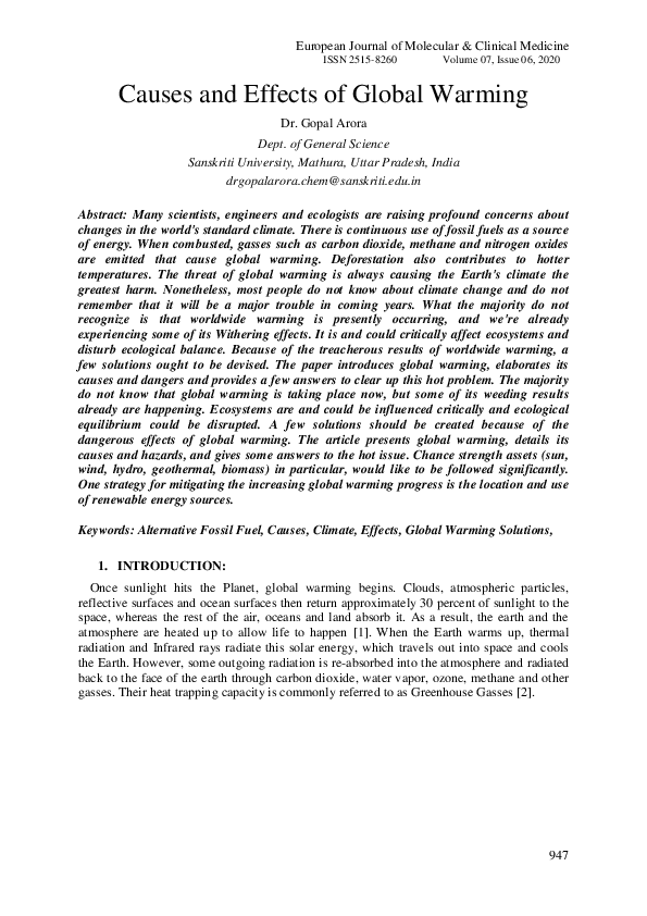 (PDF) Causes and effects of global warming