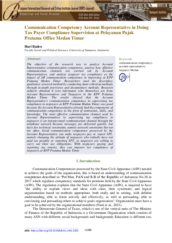 (PDF) Communication Competency Account Representative in Doing Tax ...