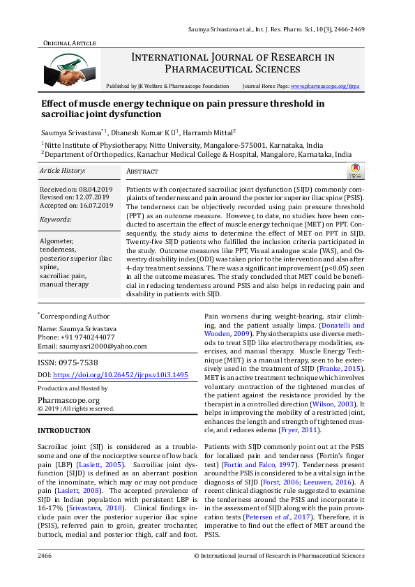 (PDF) Effect of muscle energy technique on pain pressure threshold in ...