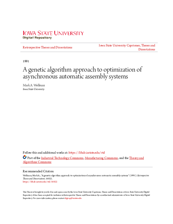 (PDF) A genetic algorithm approach to optimization of asynchronous automatic assembly systems