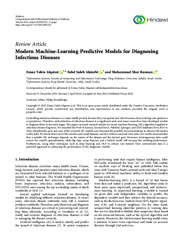 (PDF) Modern Machine-Learning Predictive Models for Diagnosing Infectious Diseases
