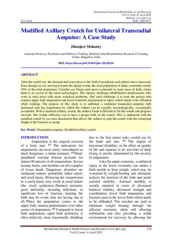 (PDF) Modified Axillary Crutch for Unilateral Transradial Amputee: A ...