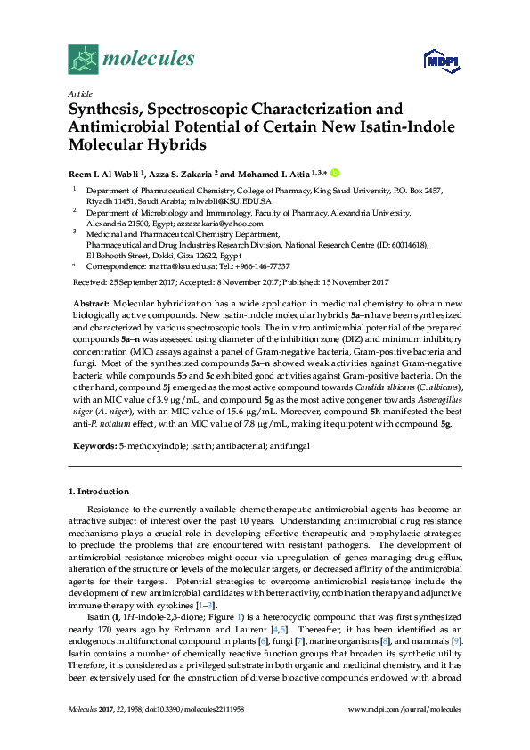 (PDF) Synthesis, Spectroscopic Characterization and Antimicrobial Potential of Certain New ...