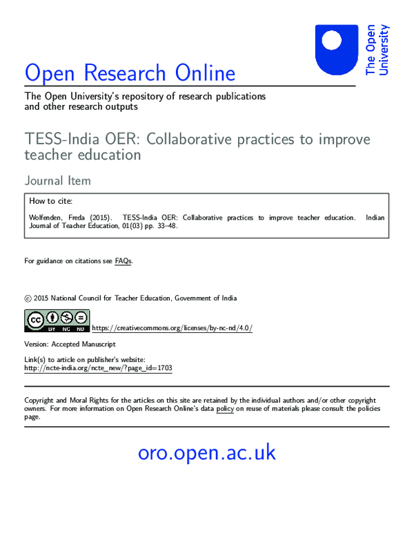 (PDF) TESS-India OER: Collaborative practices to improve teacher education