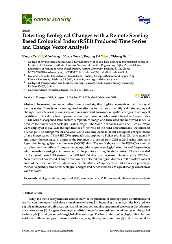 (PDF) Detecting Ecological Changes with a Remote Sensing Based ...
