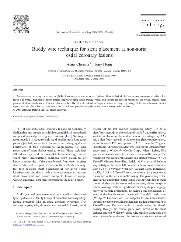 (PDF) Buddy wire technique for stent placement at non-aorto ostial ...