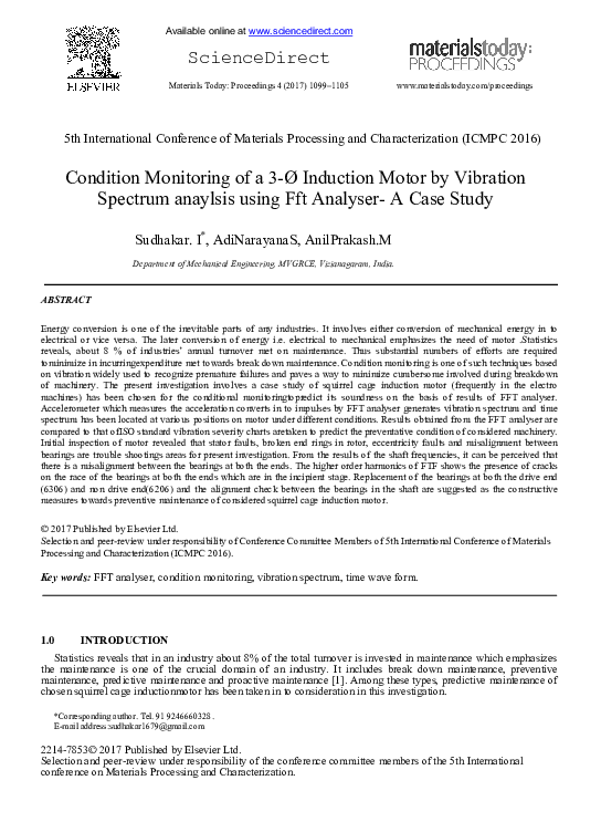 Pdf Condition Monitoring Of A 3 Ø Induction Motor By Vibration Spectrum Anaylsis Using Fft