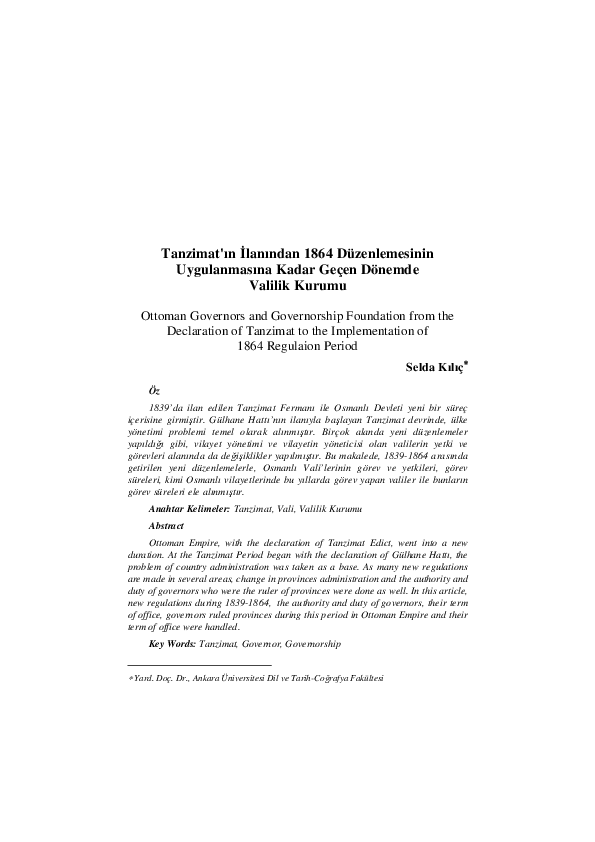 (PDF) Tanzimat'ın İlanından 1864 Düzenlemesinin Uygulanmasına Kadar ...