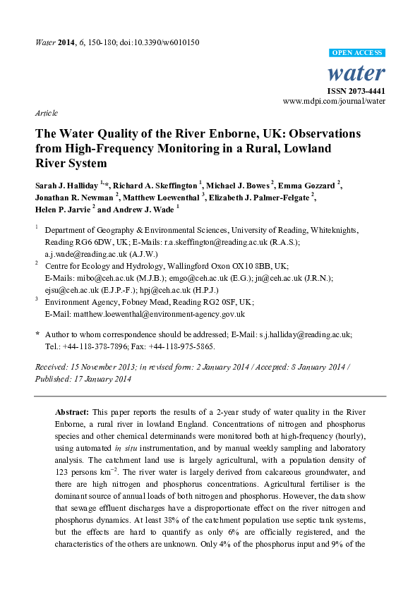 (PDF) The Water Quality of the River Enborne, UK: Observations from ...