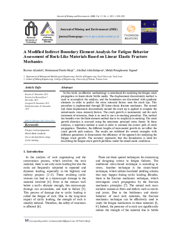 (PDF) A Modified Indirect Boundary Element Analysis for Fatigue Behavior Assessment of Rock-Like ...