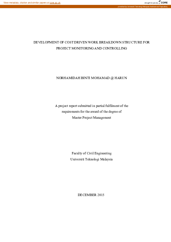 (PDF) Development of cost driven work breakdown structure for project ...