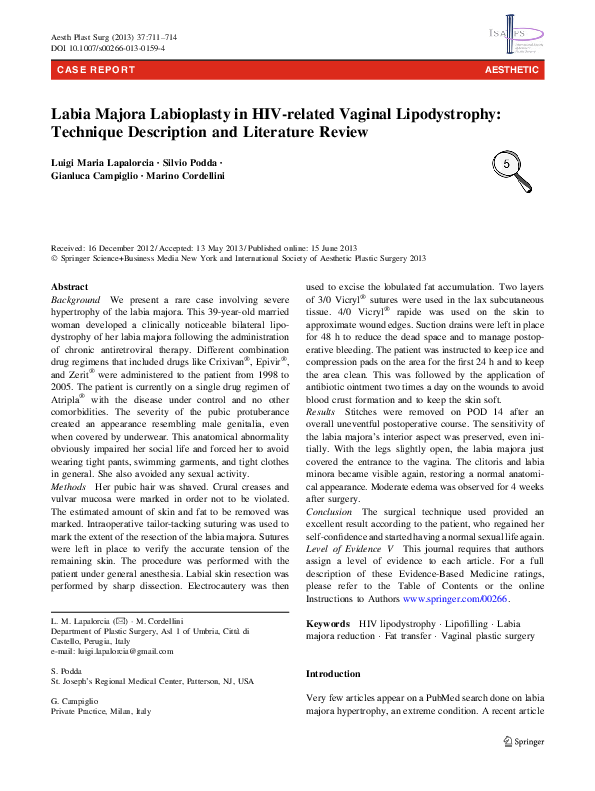 (PDF) Labia Majora Labioplasty in HIV-related Vaginal Lipodystrophy ...