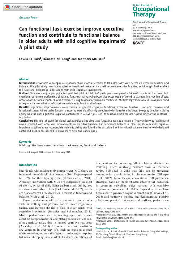 Pdf Can Functional Task Exercise Improve Executive Function And