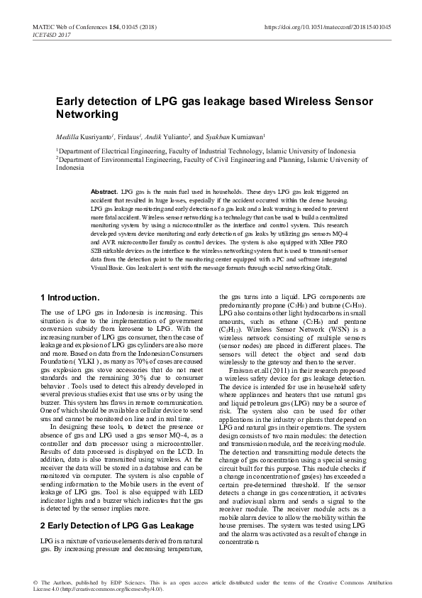 (PDF) Early detection of LPG gas leakage based Wireless Sensor Networking
