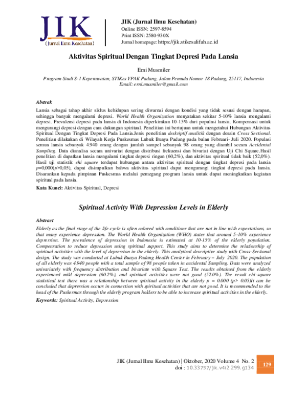 (PDF) Aktivitas Spiritual Dengan Tingkat Depresi Pada Lansia