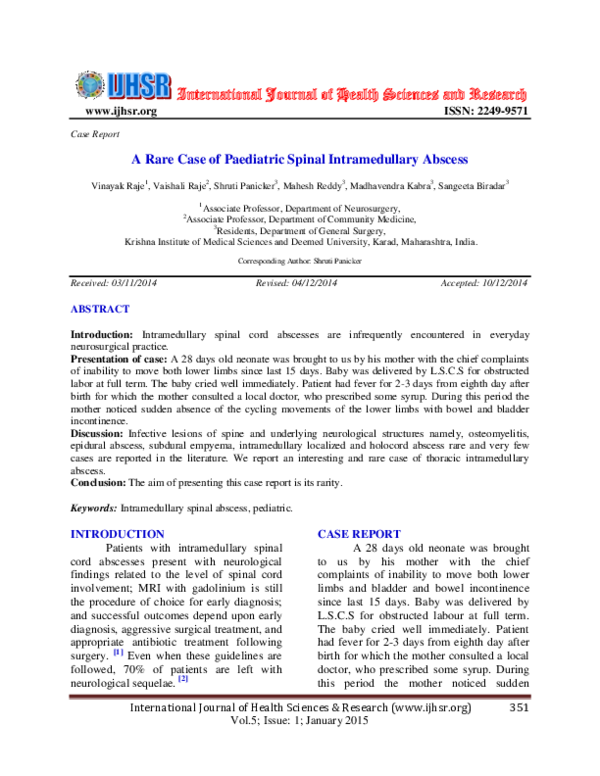 (PDF) A Rare Case of Paediatric Spinal Intramedullary Abscess