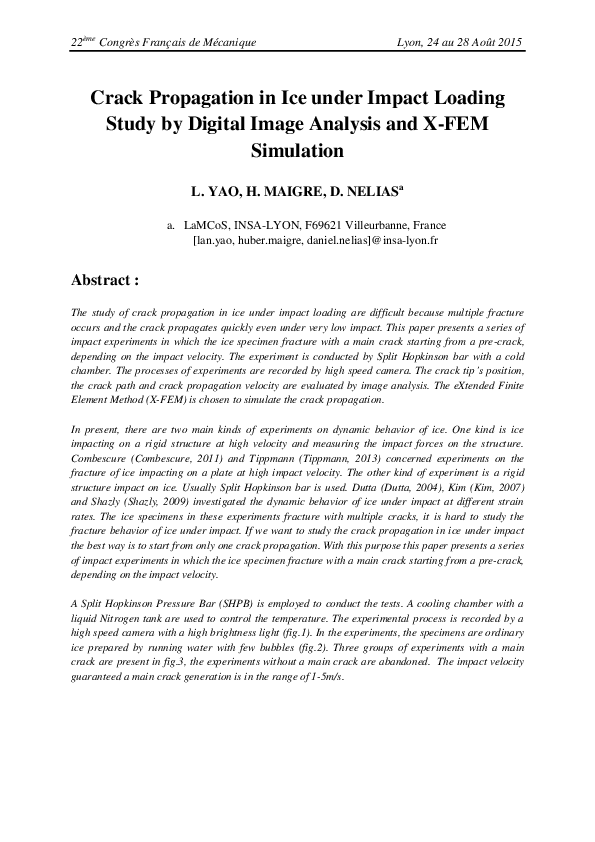 (PDF) Crack Propagation in Ice under Impact Loading Study by Digital ...