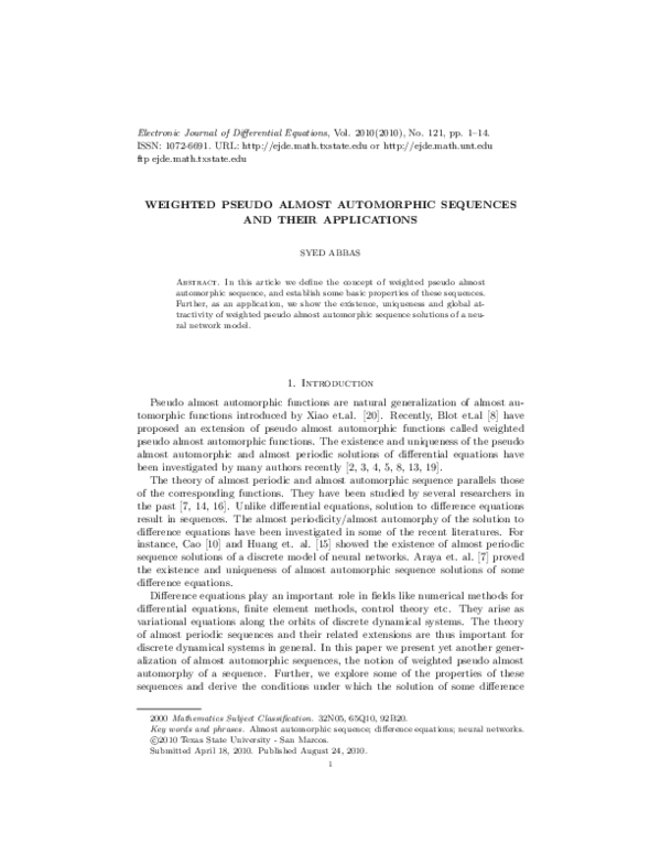(PDF) Weighted Pseudo Almost Automorphic Sequences