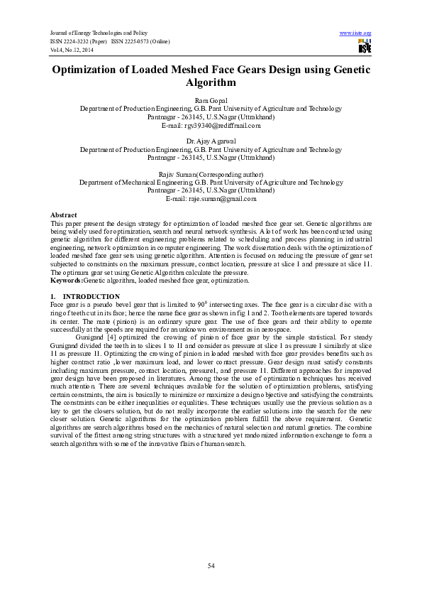 (PDF) Optimization of Loaded Meshed Face Gears Design using Genetic Algorithm